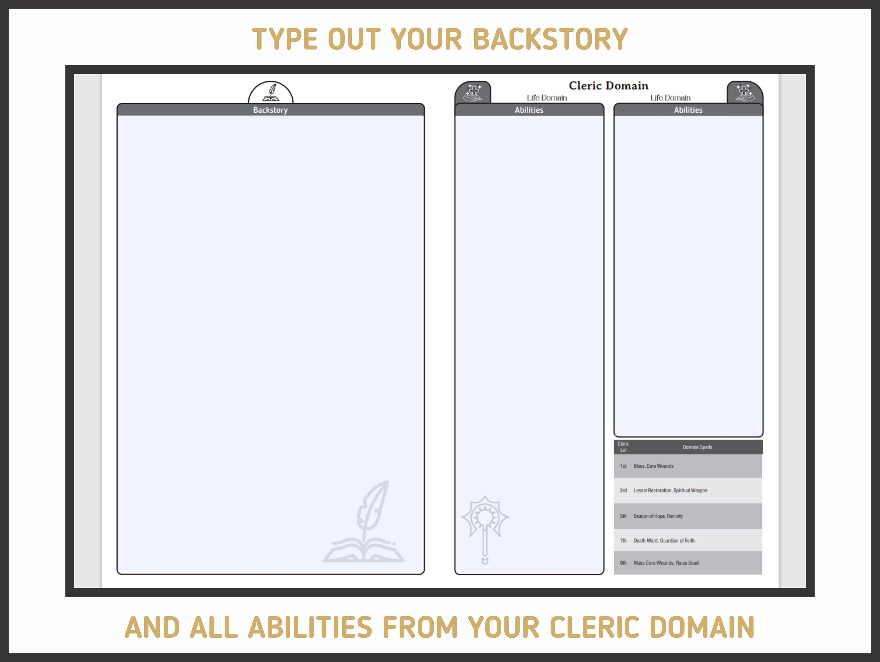 CLERIC CHARACTER SHEET for DnD 5e | Form Fillable Pdf | Dungeons and ...
