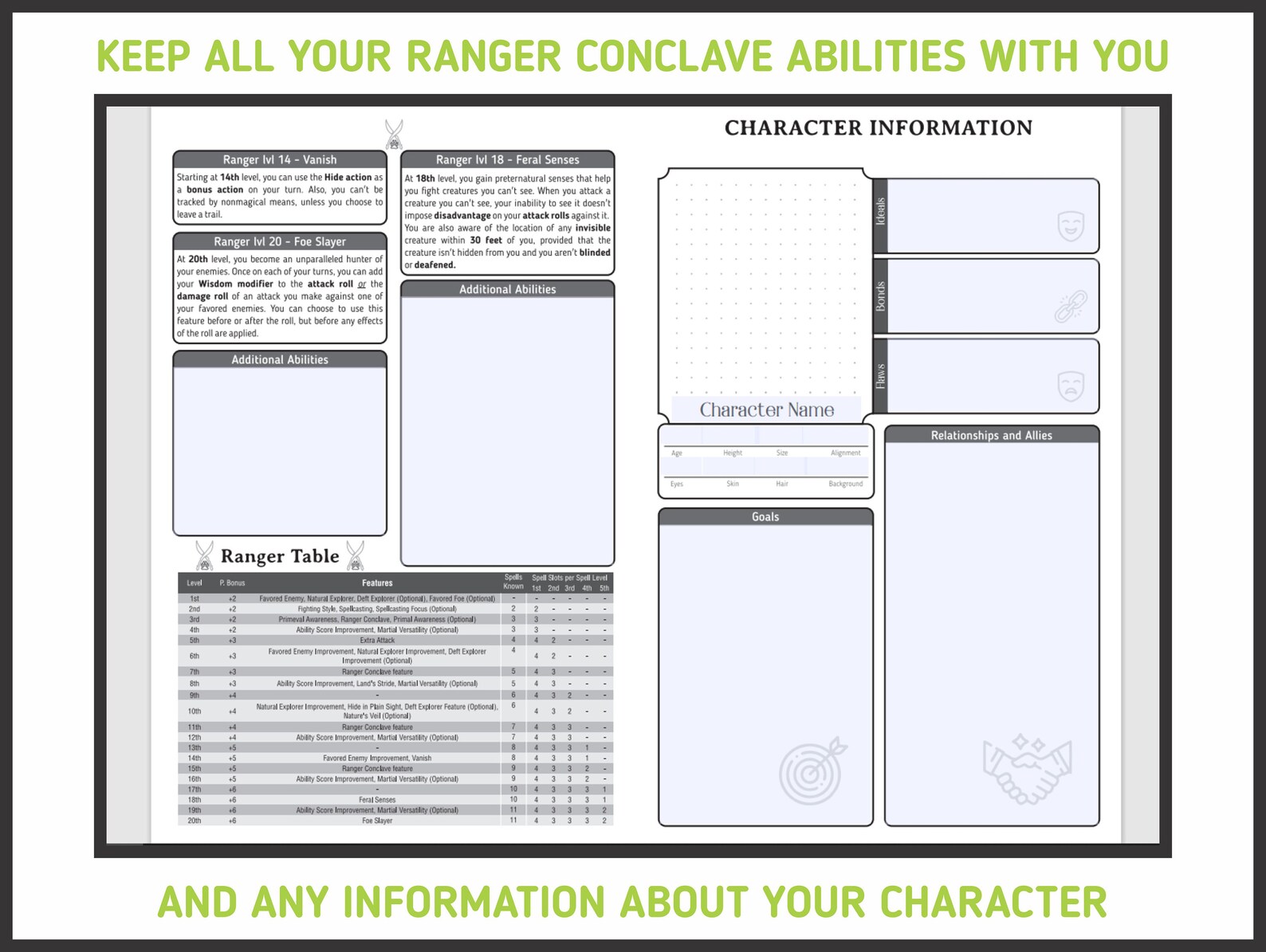 RANGER CHARACTER SHEET for Dnd 5e Form Fillable Pdf - Etsy Canada