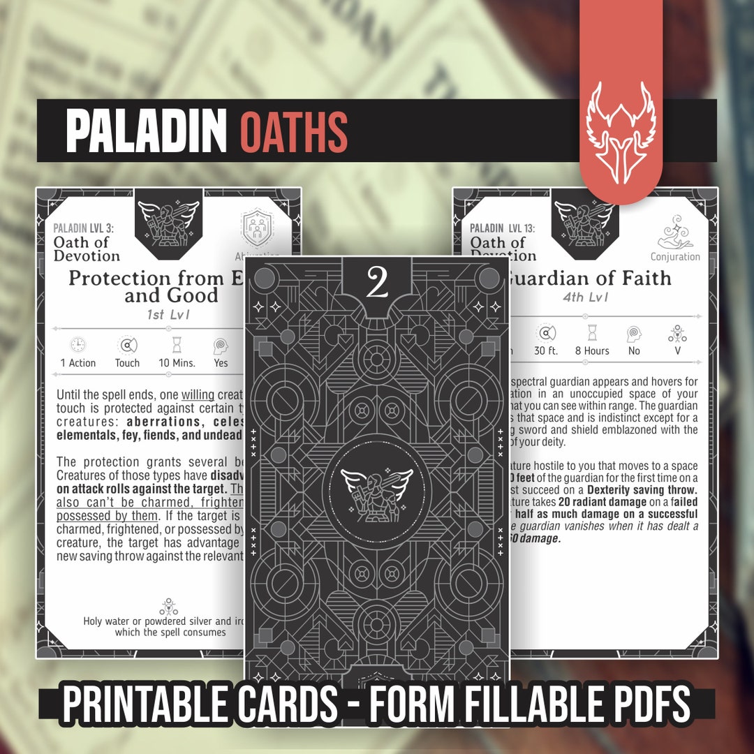 PALADIN OATH CARDS for Dnd 5e | Form Fillable Pdfs Included | Dungeons ...