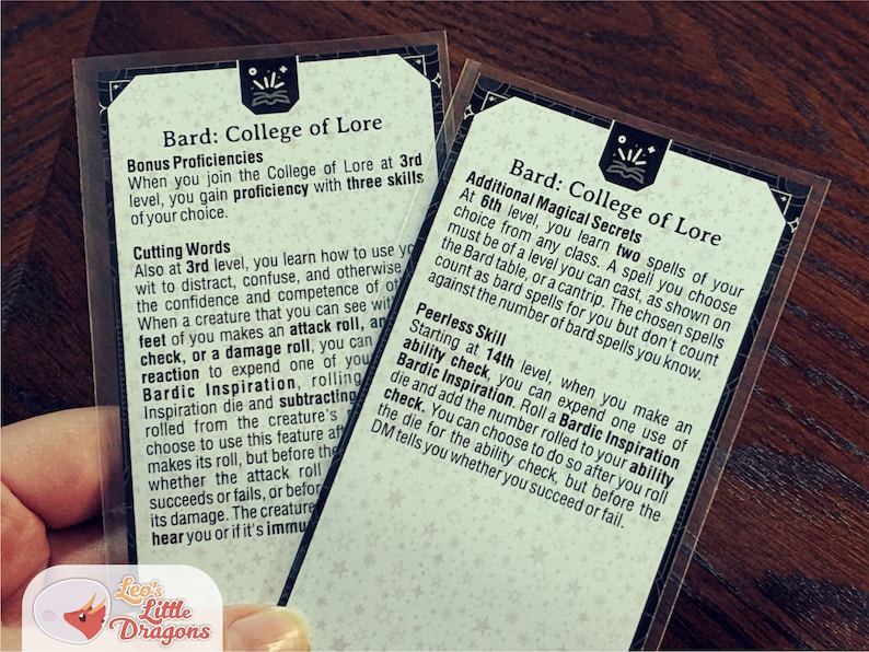 BARDIC COLLEGE CARDS for Dnd 5e Form Fillable Pdfs Included | Etsy