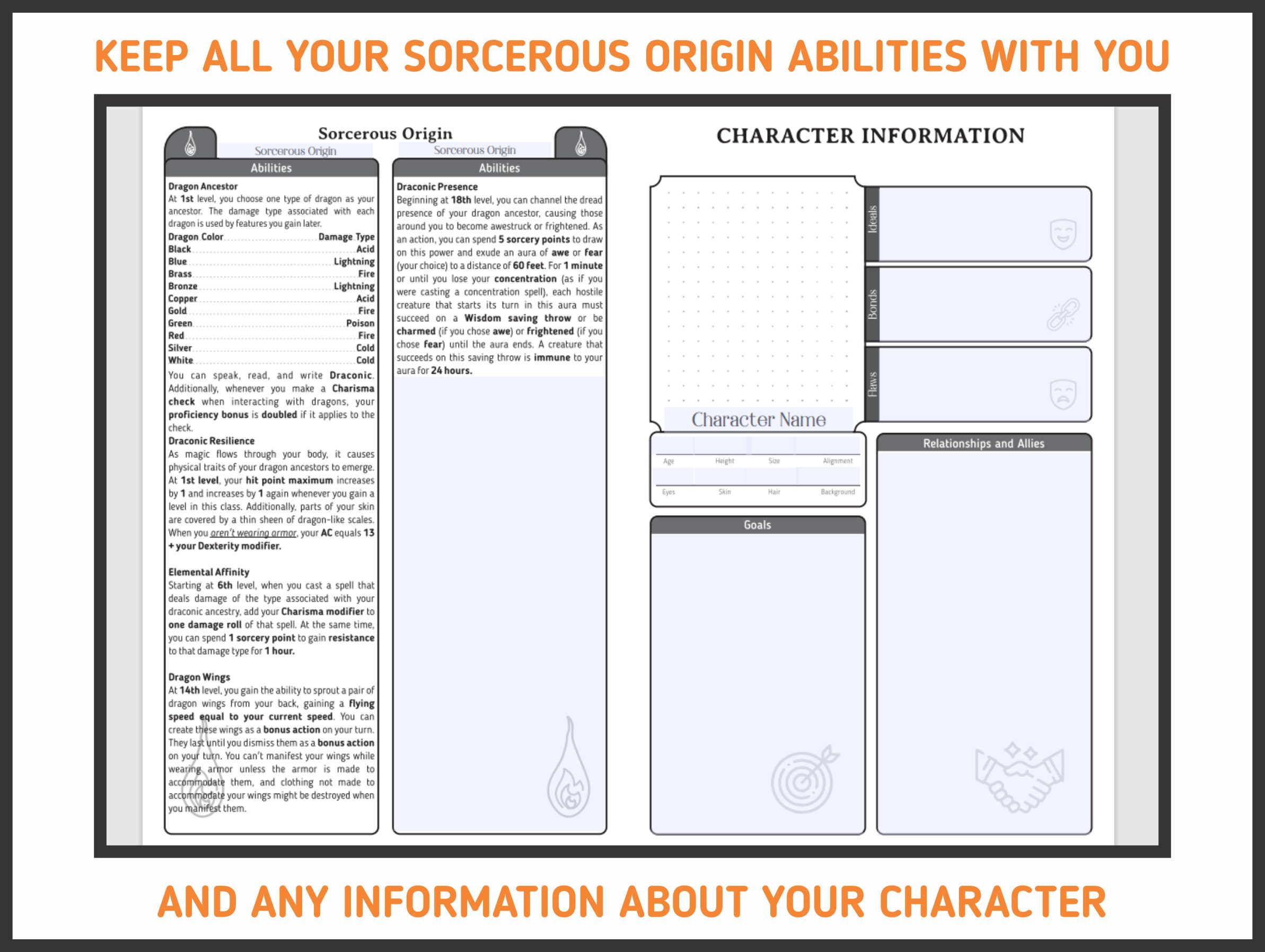 SORCERER CHARACTER SHEET for DnD 5e | Form Fillable Pdf | Dungeons and ...