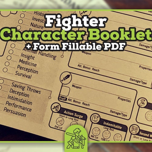FIGHTER CHARACTER SHEET for Dnd 5e Form Fillable Pdf - Etsy Canada
