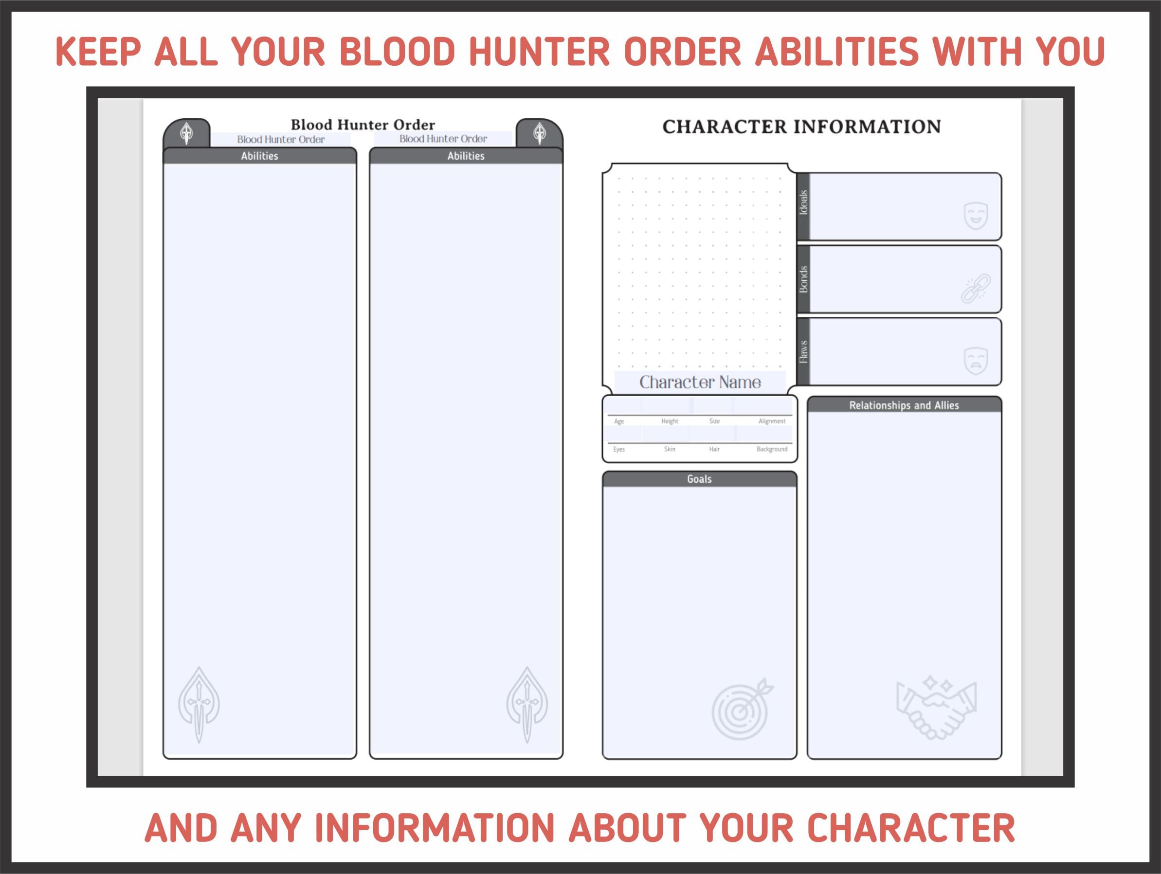 Blood Hunter CHARACTER SHEET for Dnd 5e Form Fillable PDF | Etsy UK