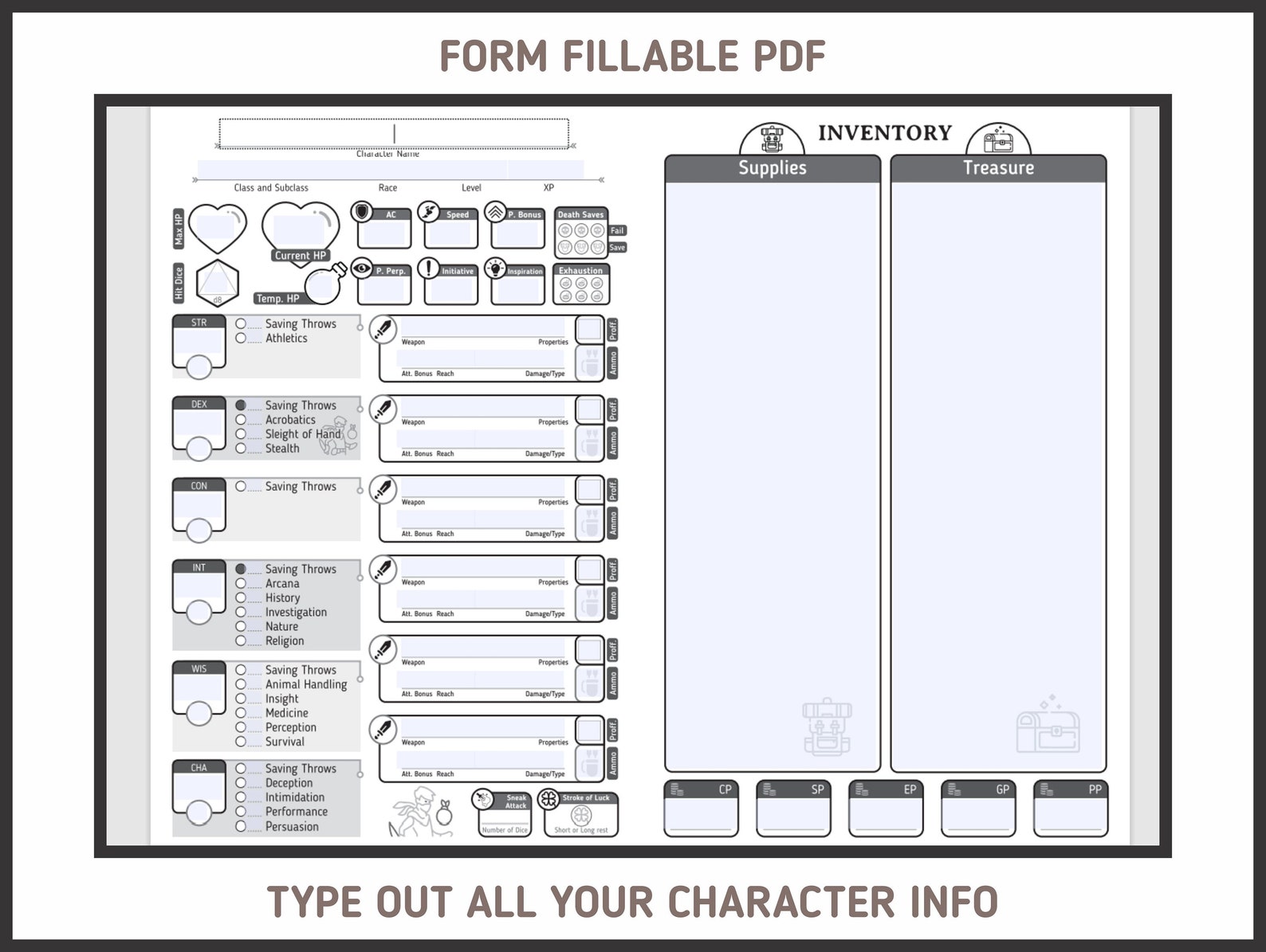 ROGUE CHARACTER SHEET for Dnd 5e Form Fillable Pdf - Etsy