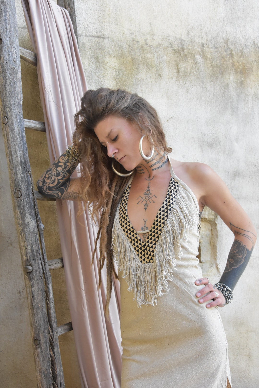 Long Bohemian Wedding Dress • Native Inspired Fringe Dress for Ceremony ...