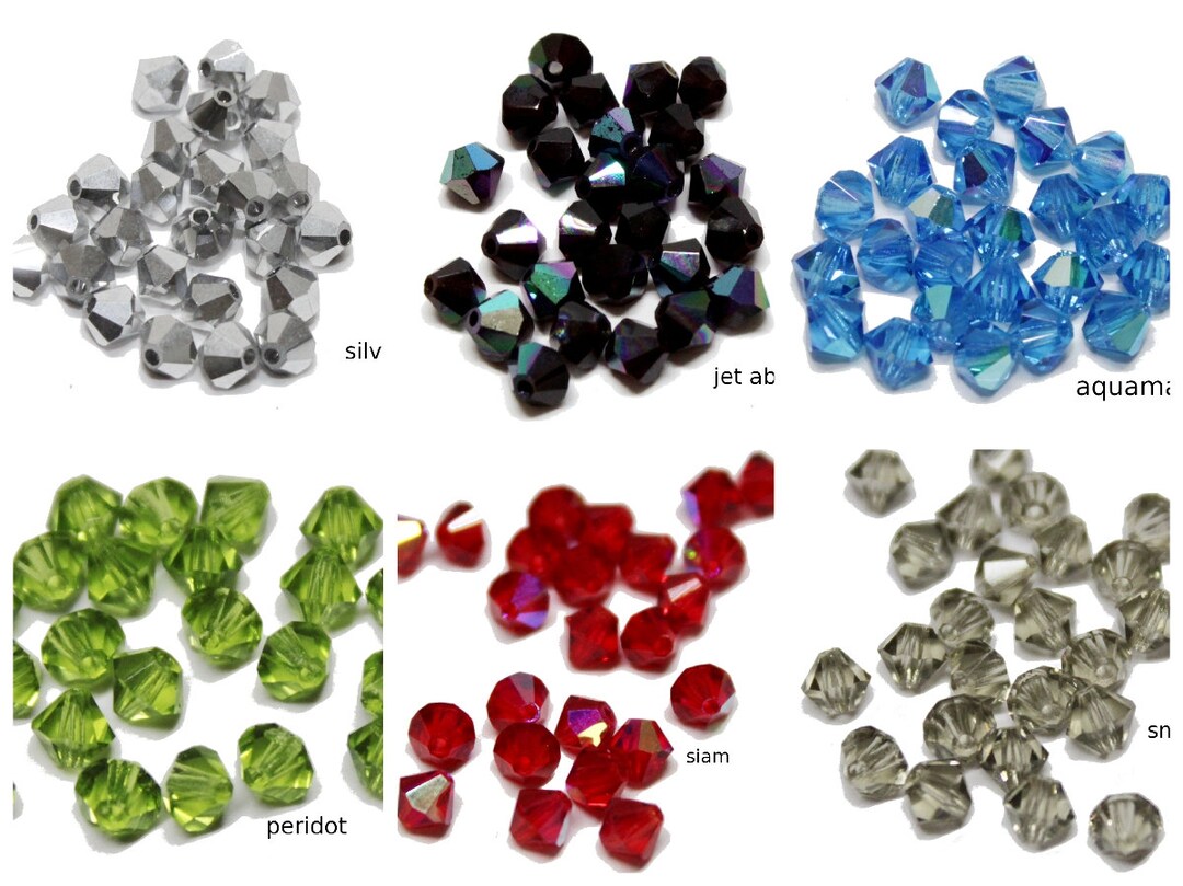 25 Czech Cut Glass Bicones 4 Mm, Silver, Jet AB, Aquamarine, Peridot ...