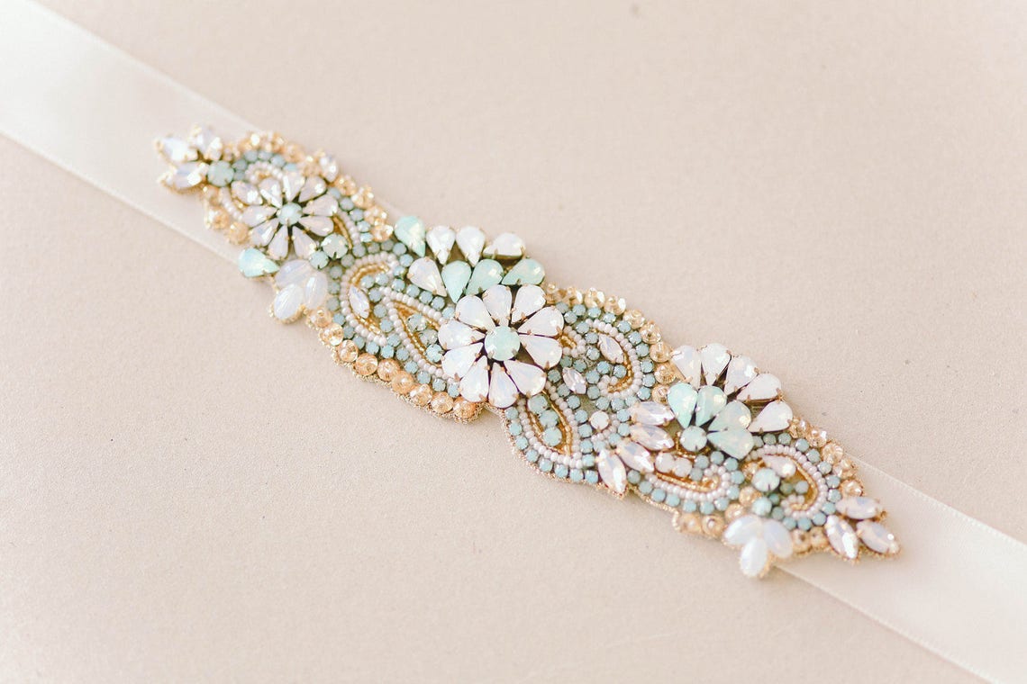 Opal Sea Blue Wedding Belt Bridal Belt Opal Blue Wedding | Etsy