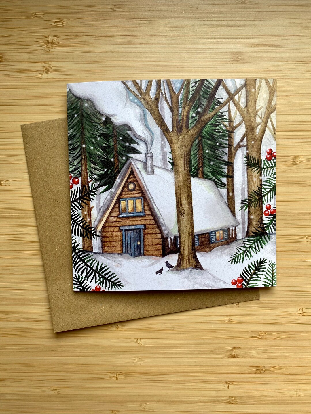 Greetings Card: Snowy Cabin - Etsy