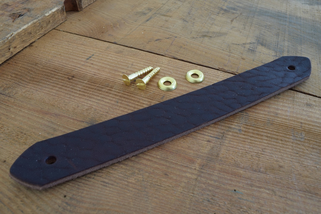 Handmade Full Grain Leather Strap Handle Dark Brown for Cupboard Drawer ...