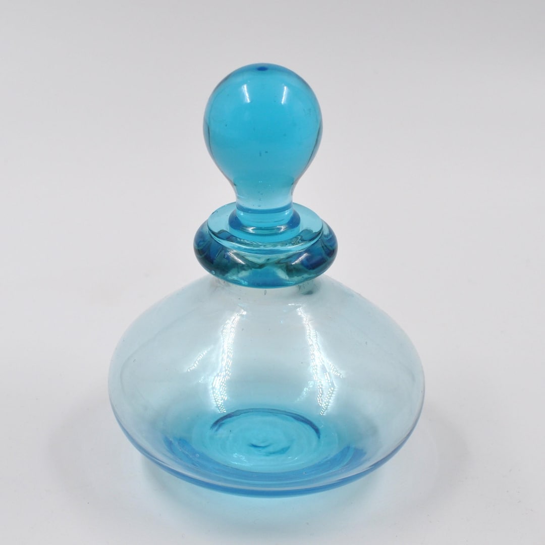 Vintage Vanity Bottle With Stopper - Light Aqua Blue Handblown Glass ...