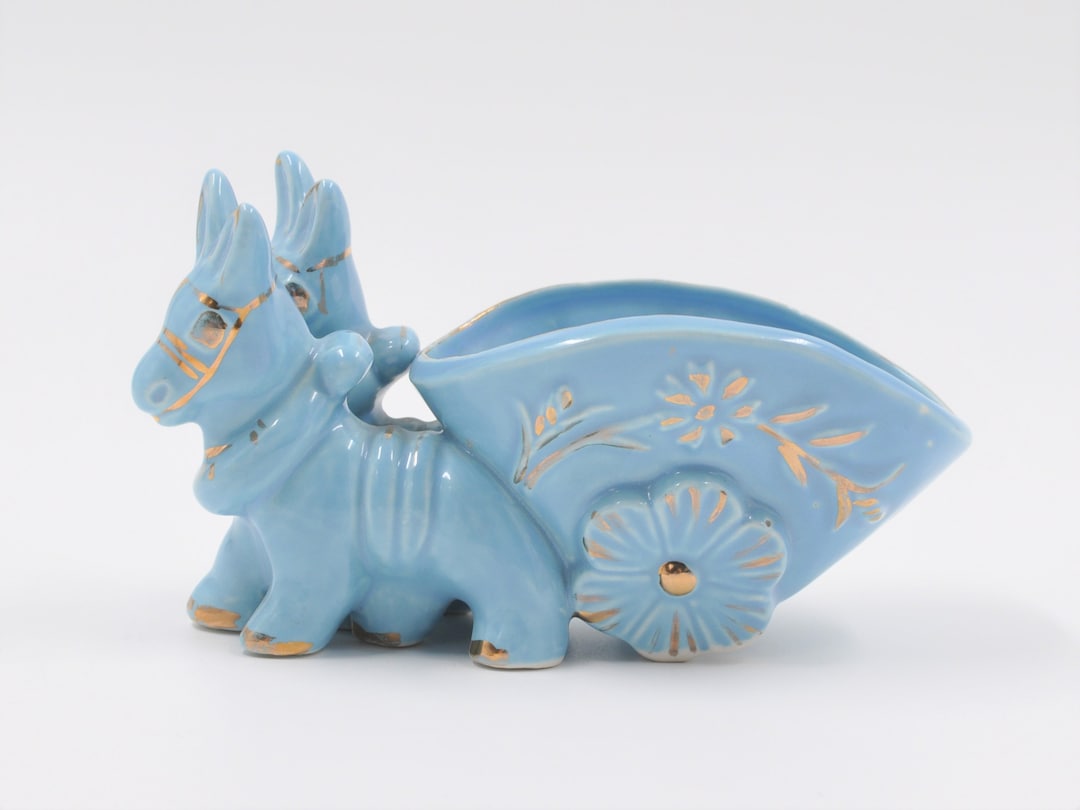Vintage Blue & Gold Donkey Planter Succulent Flower Pot Italian or ...