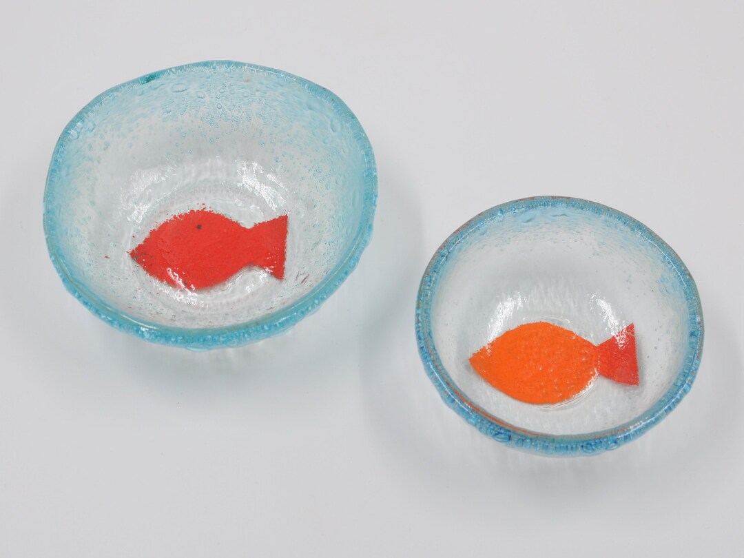Fused Glass Fish Bowls Set of Two Trinket Dishes Vintage Art Glass ...