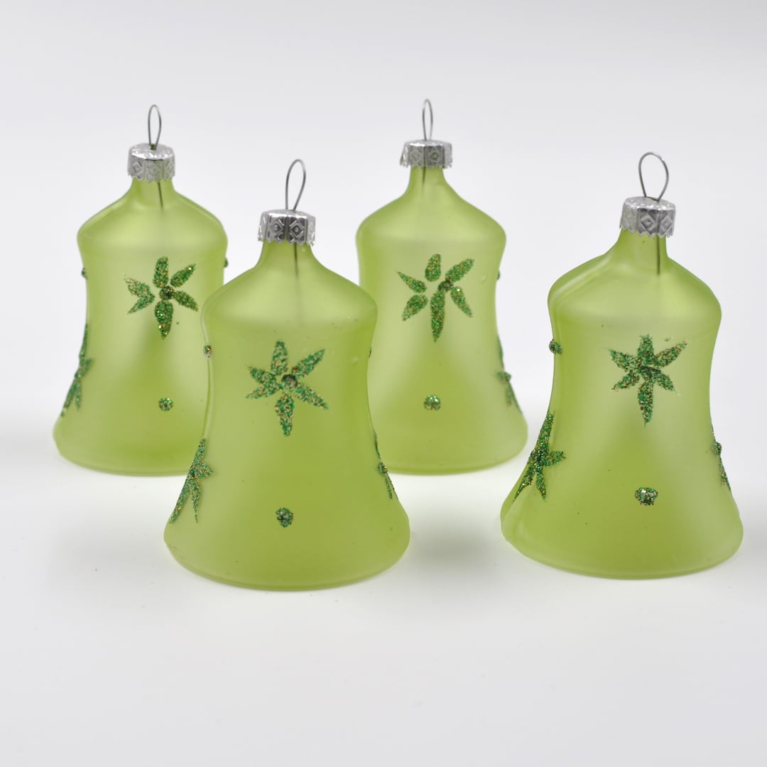 Vintage Green Glass Christmas Bells Box of 4 PEHA Glass Ornaments ...