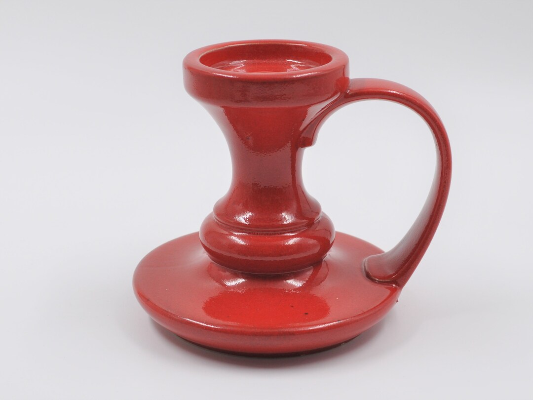 Red Steuler Candlestick 468/14 West German Pottery Candle - Etsy