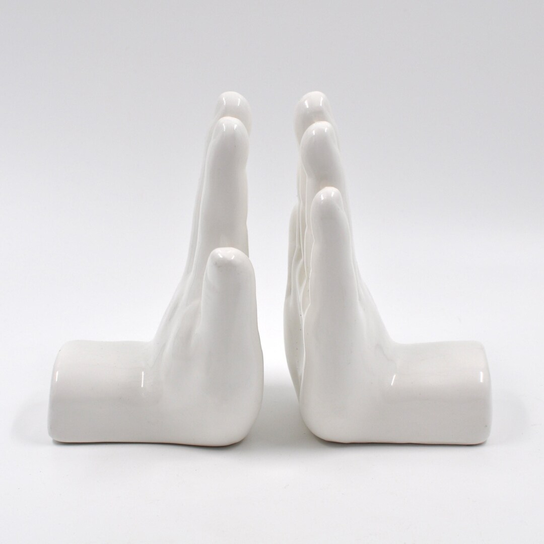 Vintage Hand Shaped Book Ends White Ceramic Bookends Pop Art Funky ...
