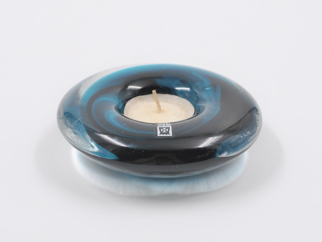Mdina Crystal Blue Candle Holder - Turquoise and Clear Art Glass Votive ...