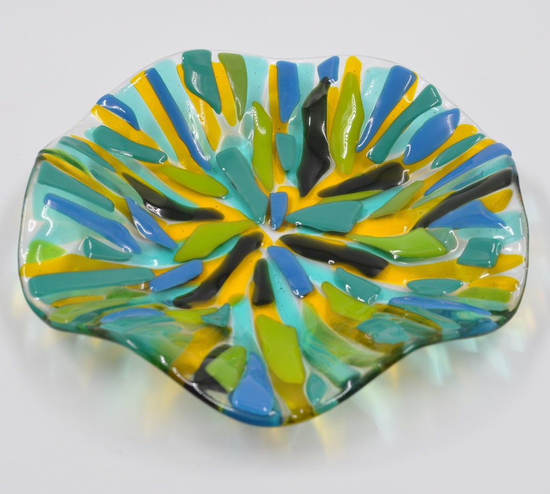 Funky Fused Glass Confetti Bowl - Scalloped Edges - Trinket Dish ...