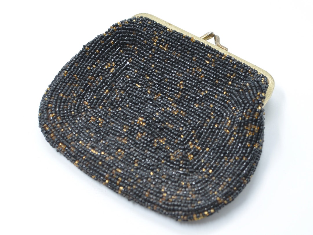 Black and Gold Beaded Coin Purse Beads Wallet Gold Tone - Etsy
