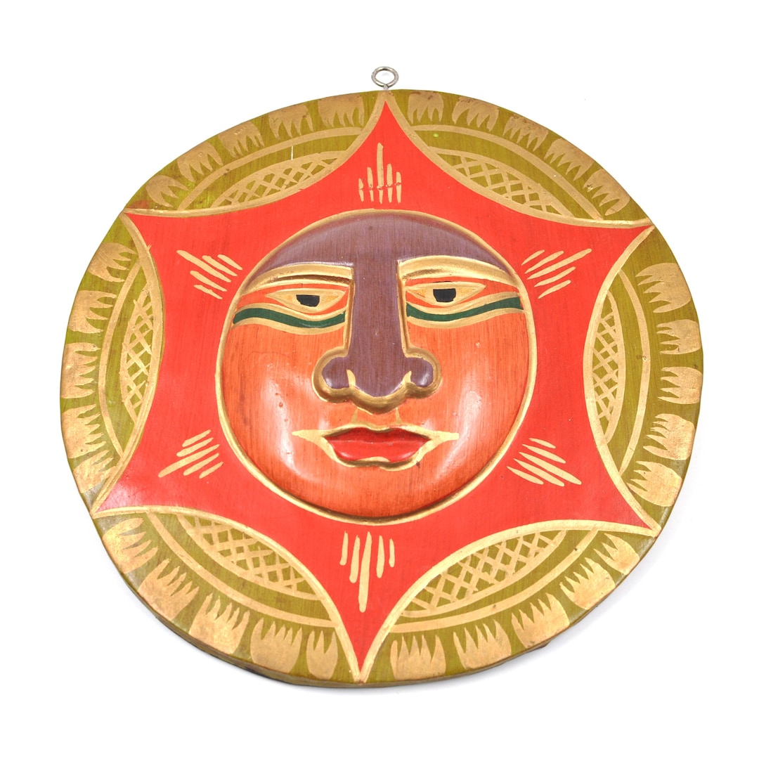 Rare Round Vintage Laurel Burch Style Tribal Face Mask - Popart - Wood ...