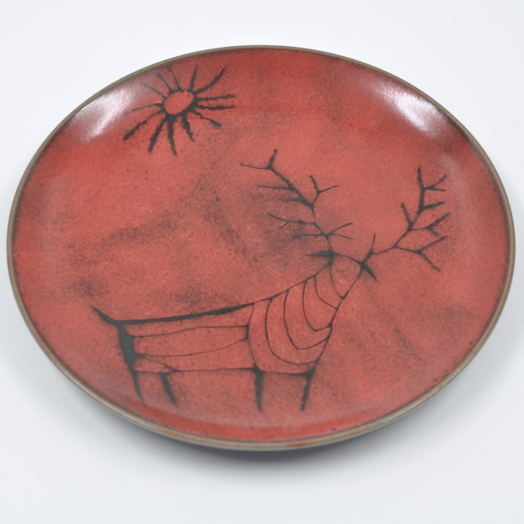 Anu Pentik Reindeer Art Plate Studio Pottery Deer Brutalist Cave Drawing Posio Finland - Etsy