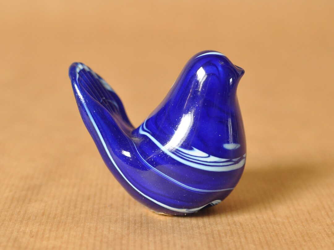Gozo Glass Bird Malta Art Glass Blue and White Swirls - Etsy