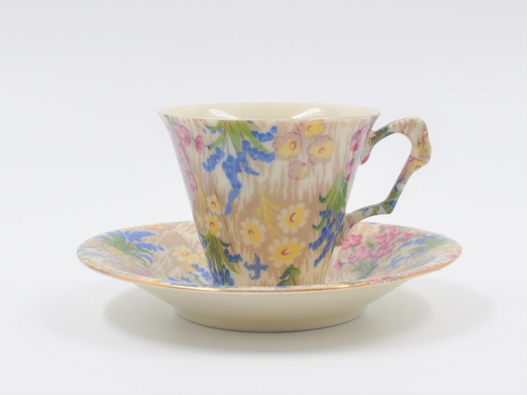 Chintz Teacup & Saucer Summer Flowers Pink, Blue and Yellow Porcelain ...