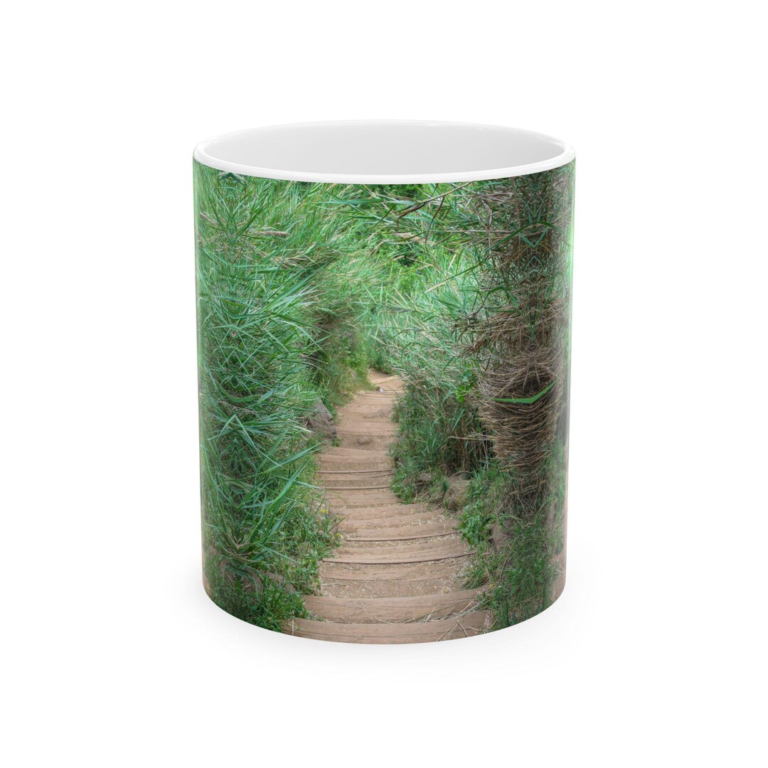 Lush Green Path Coffee Cup, Original Photo Art Mug, Abundant Vegetation ...