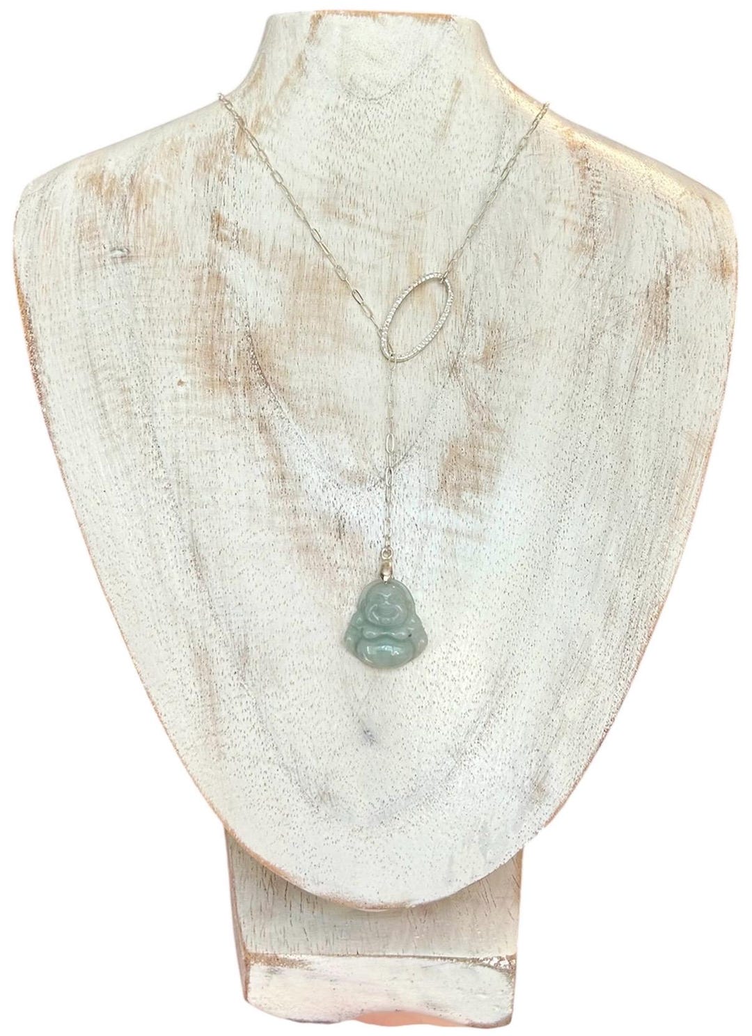 Authentic Green Jade Buddha Pendulum Lariat Y Necklace, Sterling Silver ...