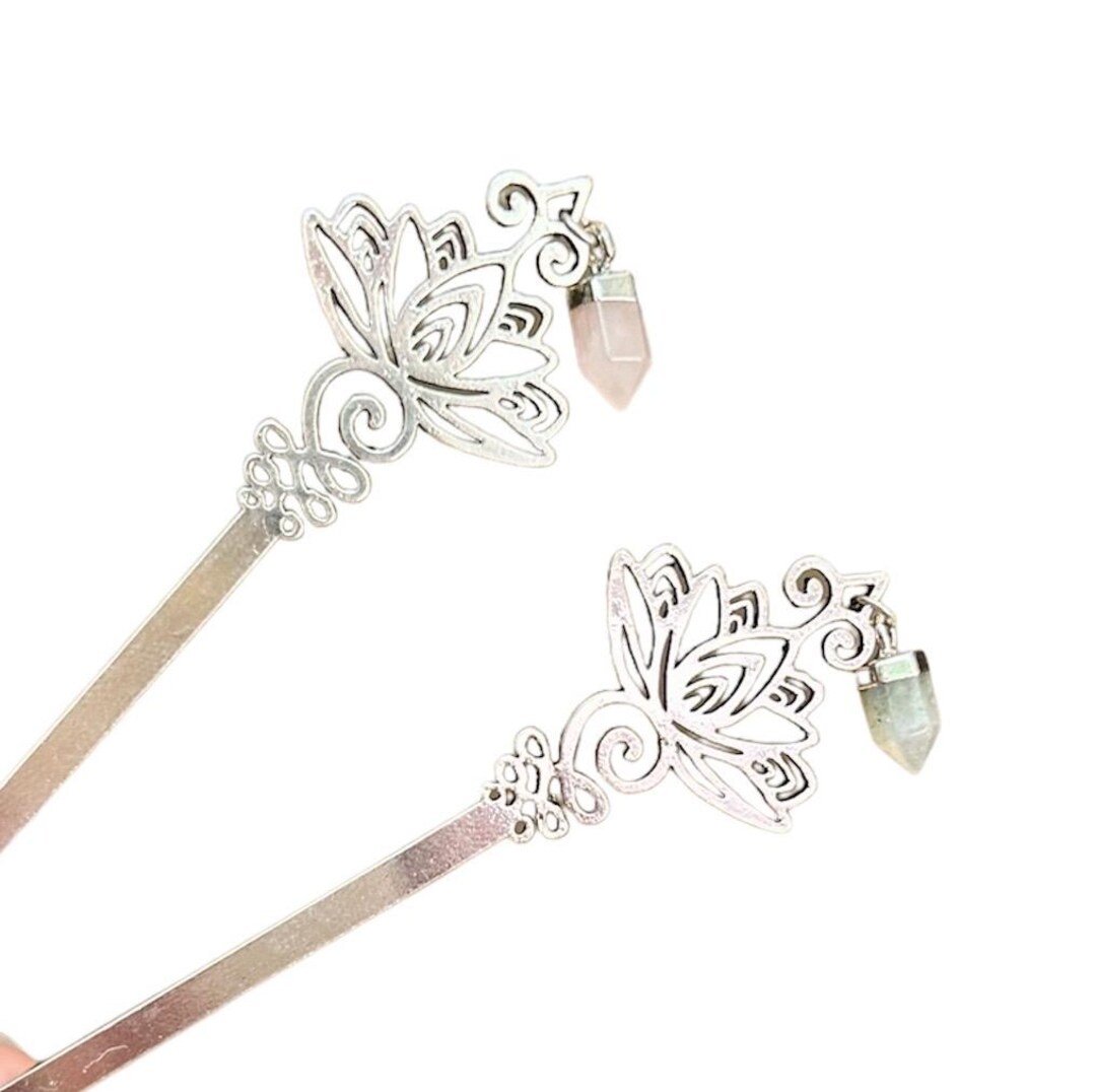 Lotus Unalome Hair Sword With Dangling Herkimer Diamond or Gemstone ...