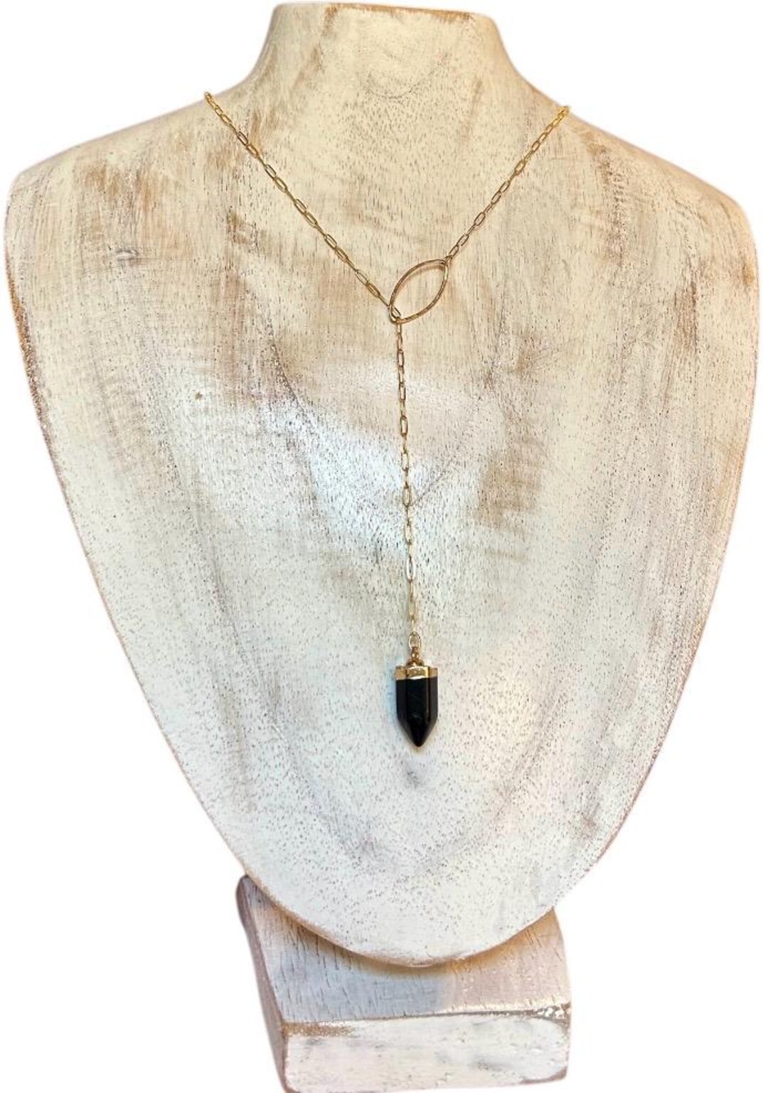 Obsidian Petite Pencil Point Pendulum Lariat Y Necklace, 14 KGF ...