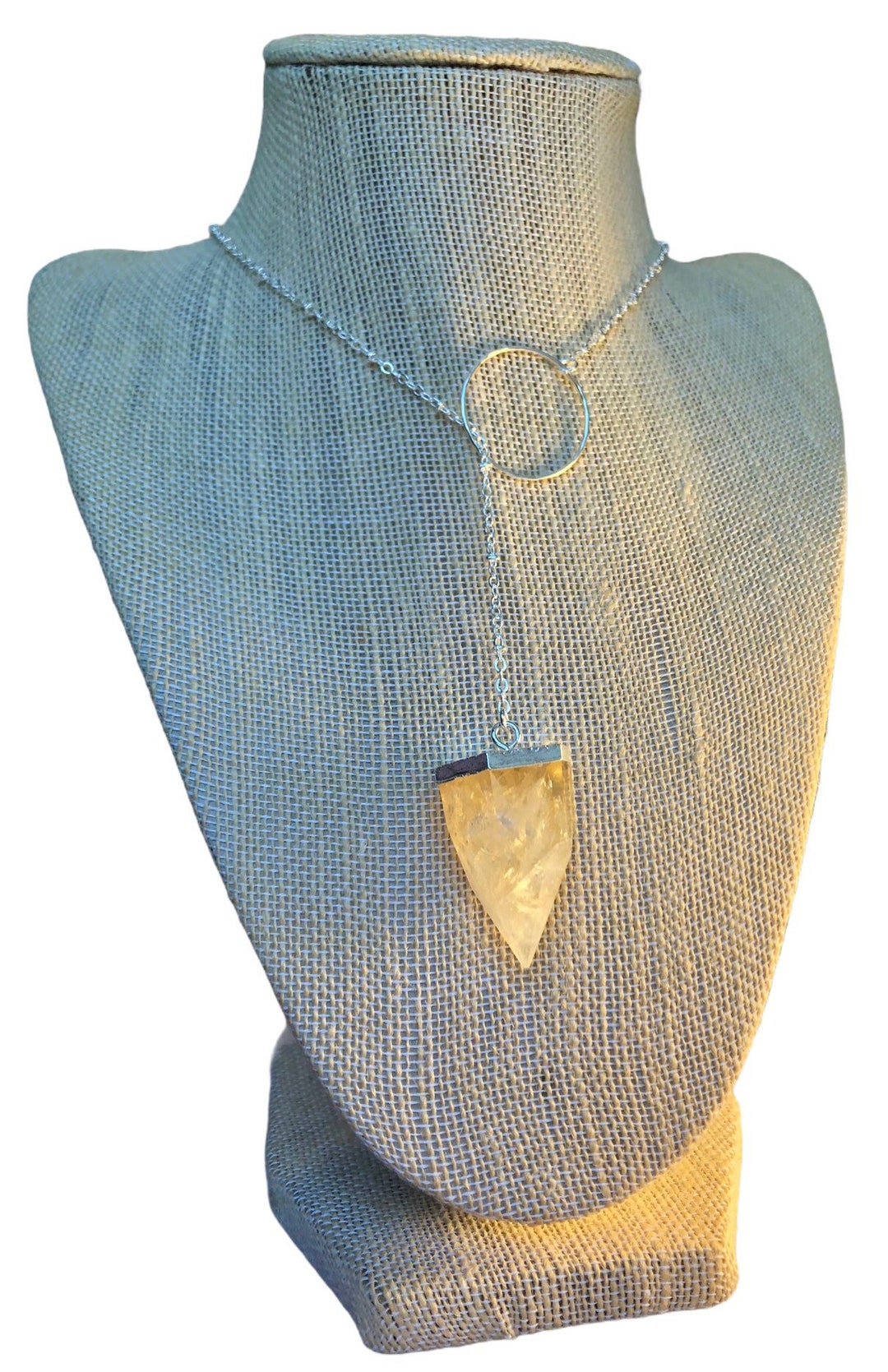 Citrine Inclusion Hexagon Point Pendulum Lariat Y Necklace With ...