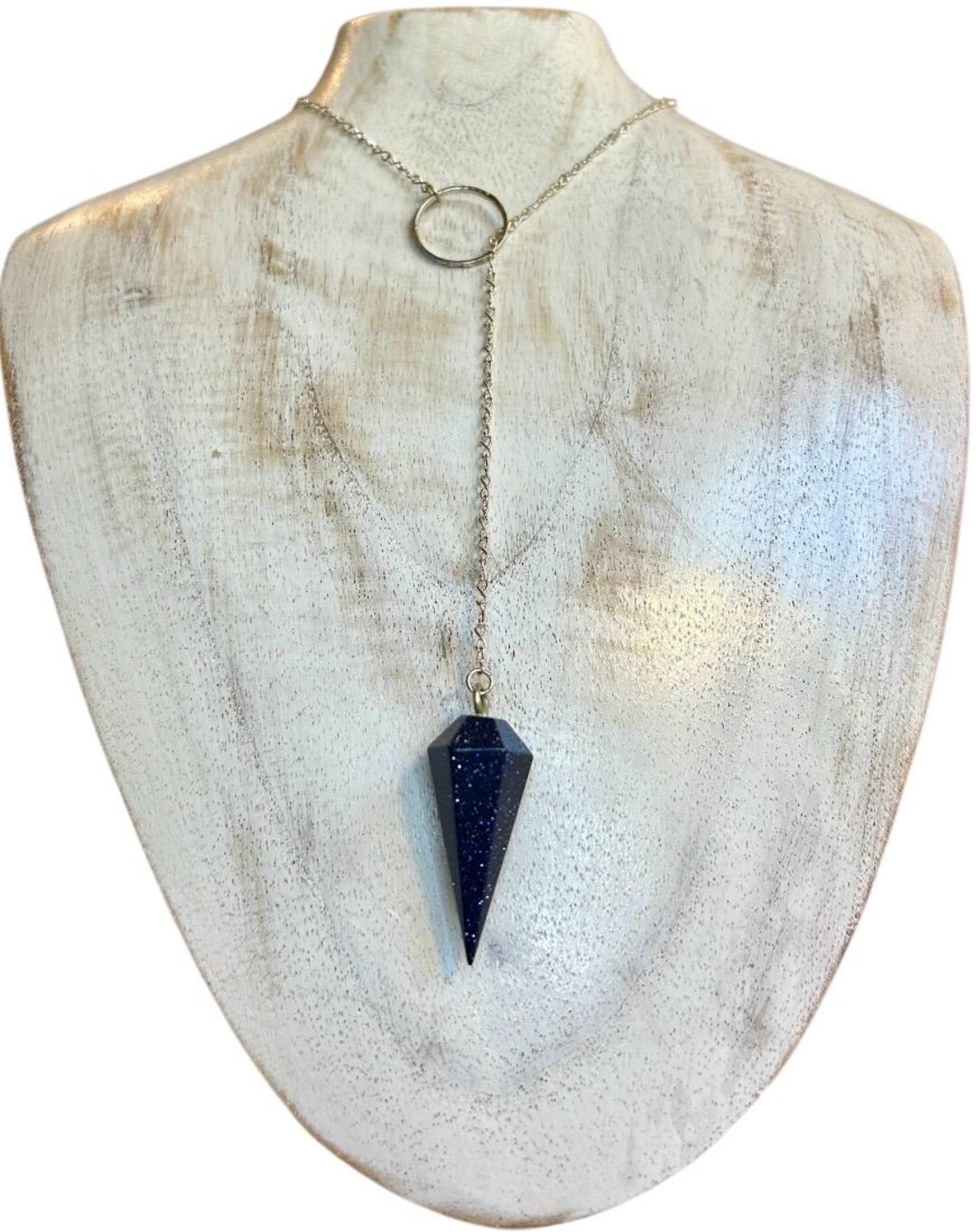 Blue Goldstone Pendulum Lariat Y Necklace, Sterling Infinity Chain ...