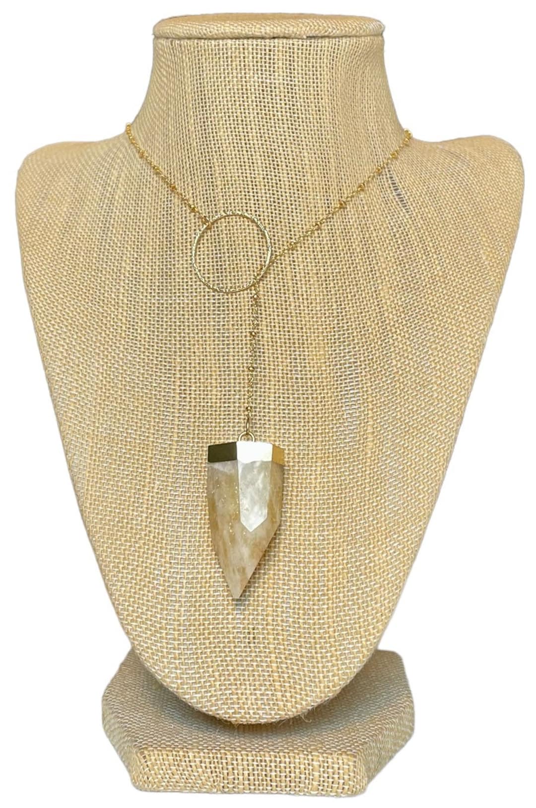 Citrine Inclusion Hexagon Point Pendulum Lariat Y Necklace With 14K ...