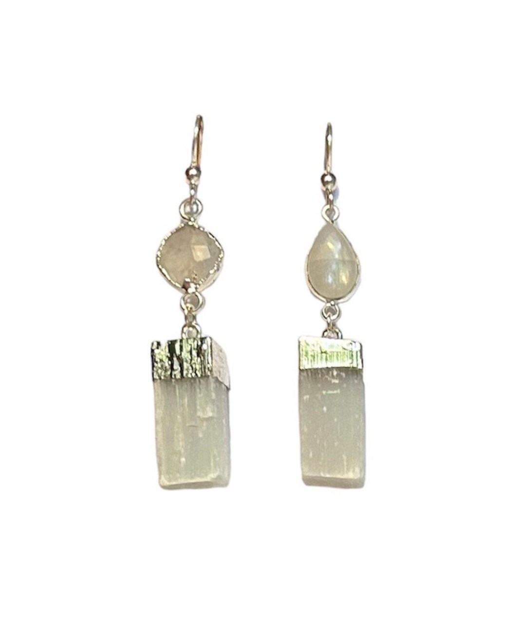 Selenite & Moonstone Earrings, Hypoallergenic Ear Wires. - Etsy