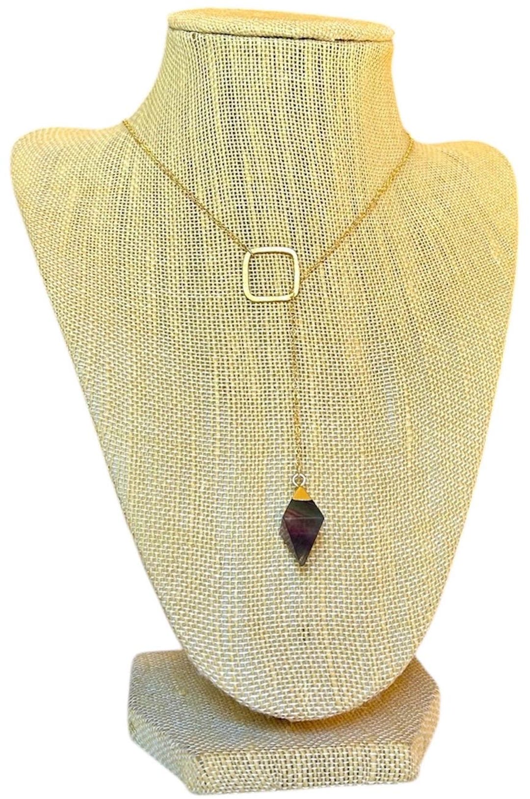 Fluorite Double Sided Pyramid Rhombus Pendulum Lariat Y Necklace on 14 ...