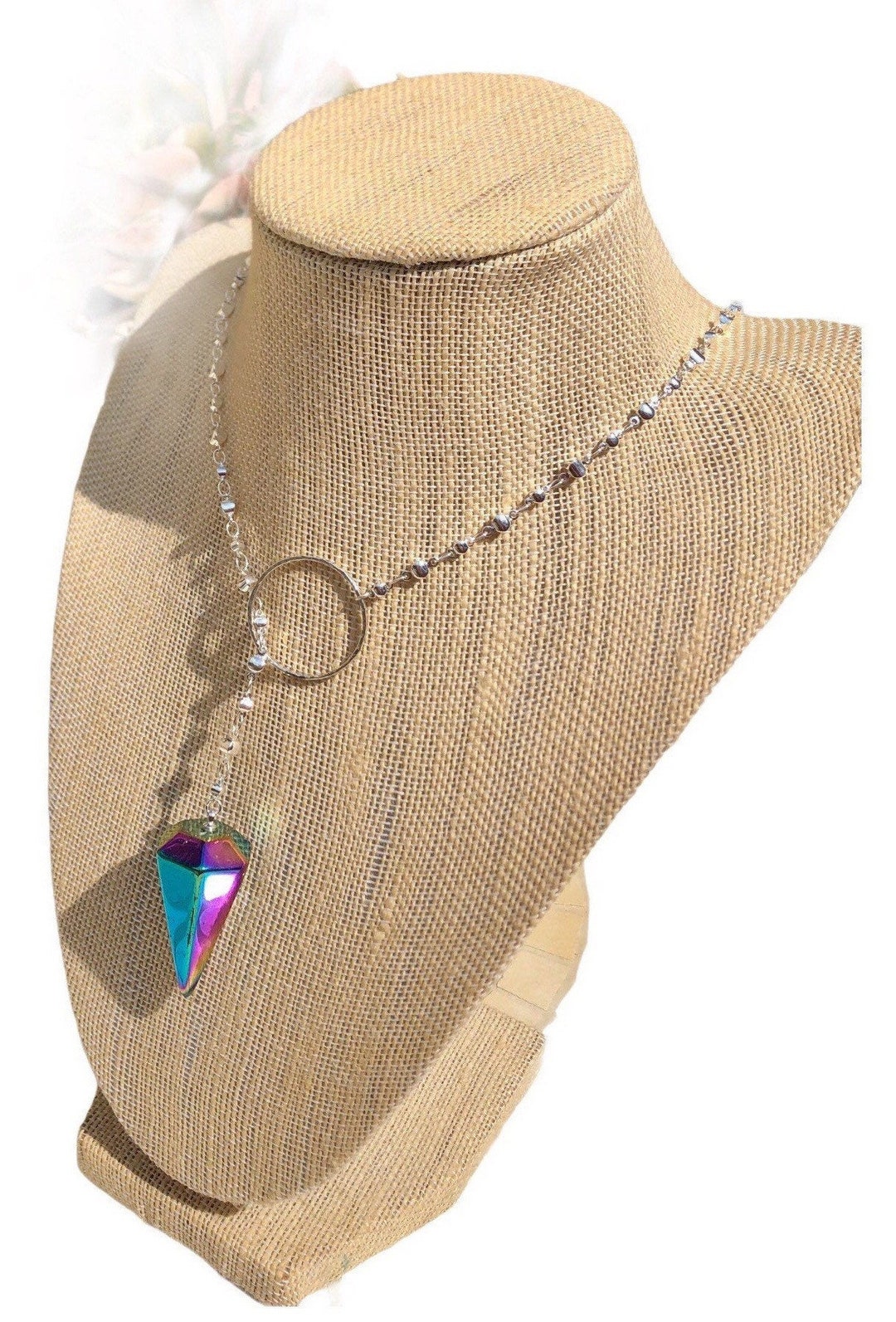 Rainbow Titanium Aura Pendulum Lariat Y Necklace With Silver ...