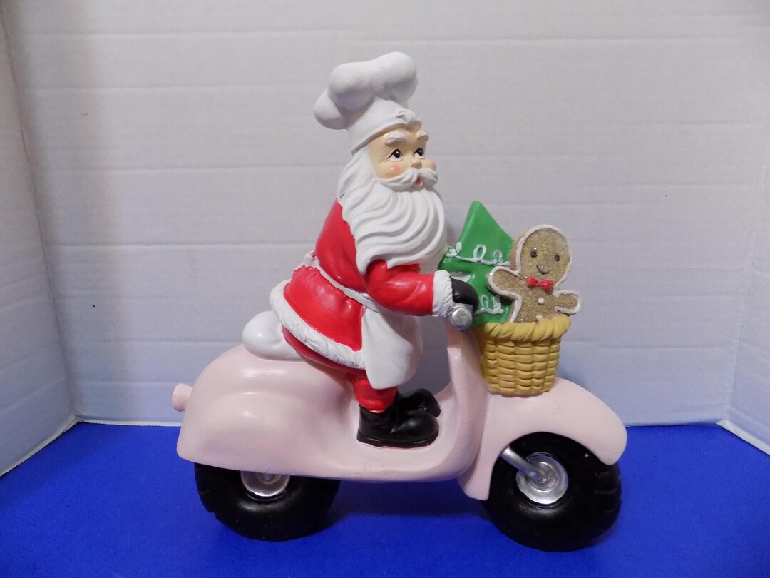 NEW Christmas Santa Chef Baker Ridding Pink Moped Figurines Holiday ...