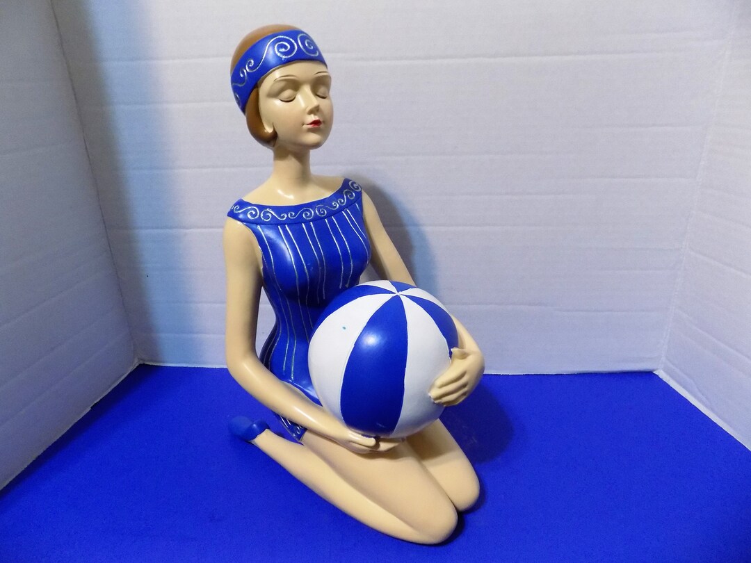 NEW Large Art Deco Style Bathing Beauty Figurine Miami Beach Beach Lady ...