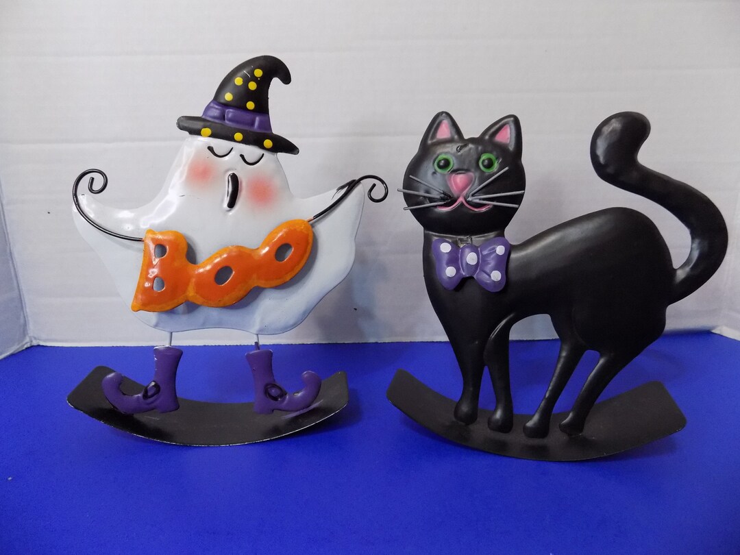 New Metal Halloween Ghost Black Cat Figurines Fall Home Decor - Etsy