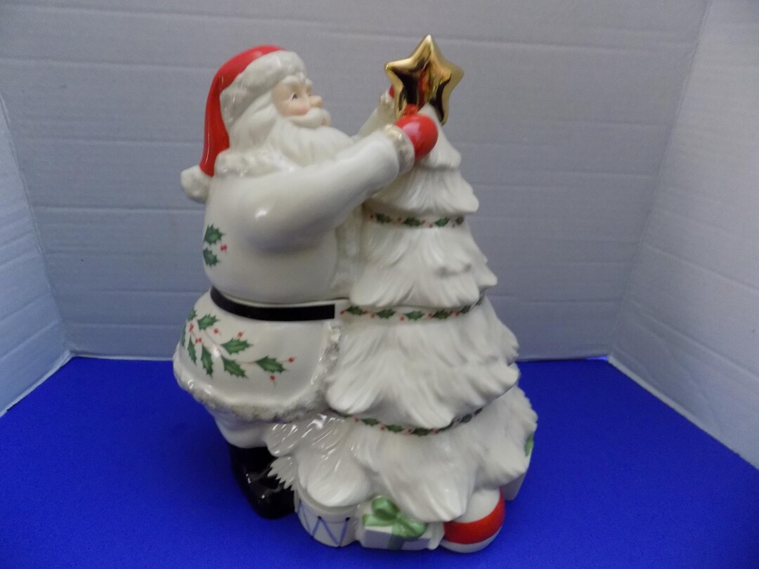 Lenox Holiday Santa Claus & Christmas Tree Art Pottery Cookie Jar ...