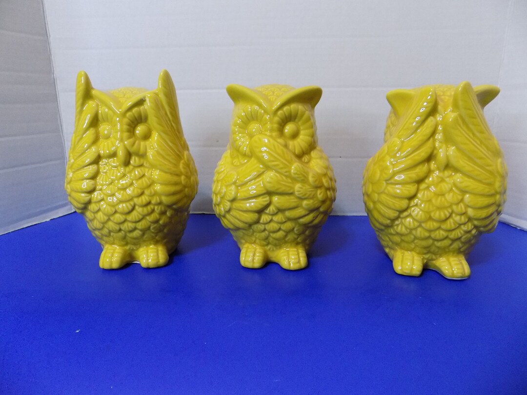 NEW Ceramic Owls See Hear Talk No Evil Figurine Statue Birds Home Decor ...