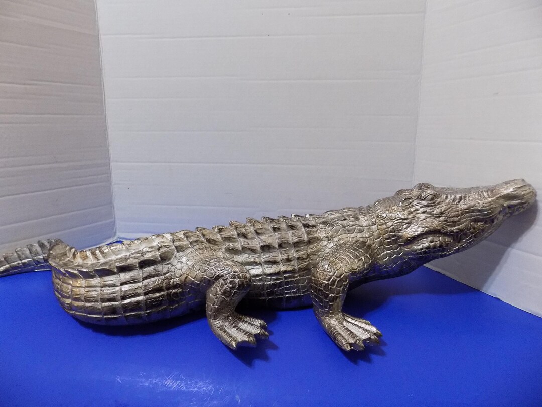 New Large Alligator Crocodile Statue Sculpture Gold Alligator Figurine ...