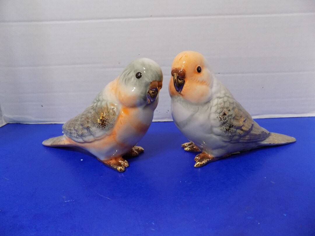 NEW Ceramic Parakeets Love Birds Parrots Statue Figurine Tropical Home ...