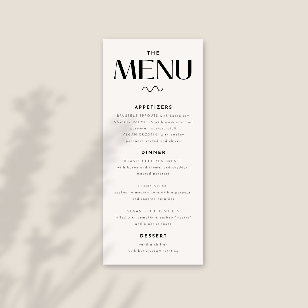 Modern Wedding Dinner Menu | Editable Canva Template | Instant Digital ...