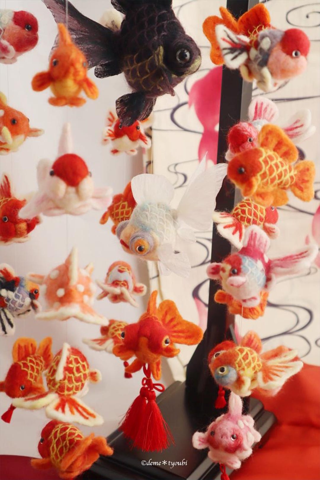 Wool Felt Goldfish hanging Hina Doll Art Fish Aqarium Mobile Demetyoubi ...