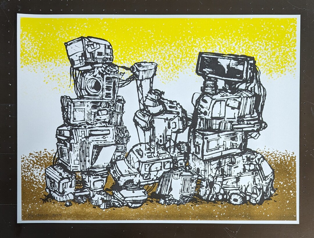 Scrapyard Risograph Print: Abstract Robot Art, Limited Edition - Etsy