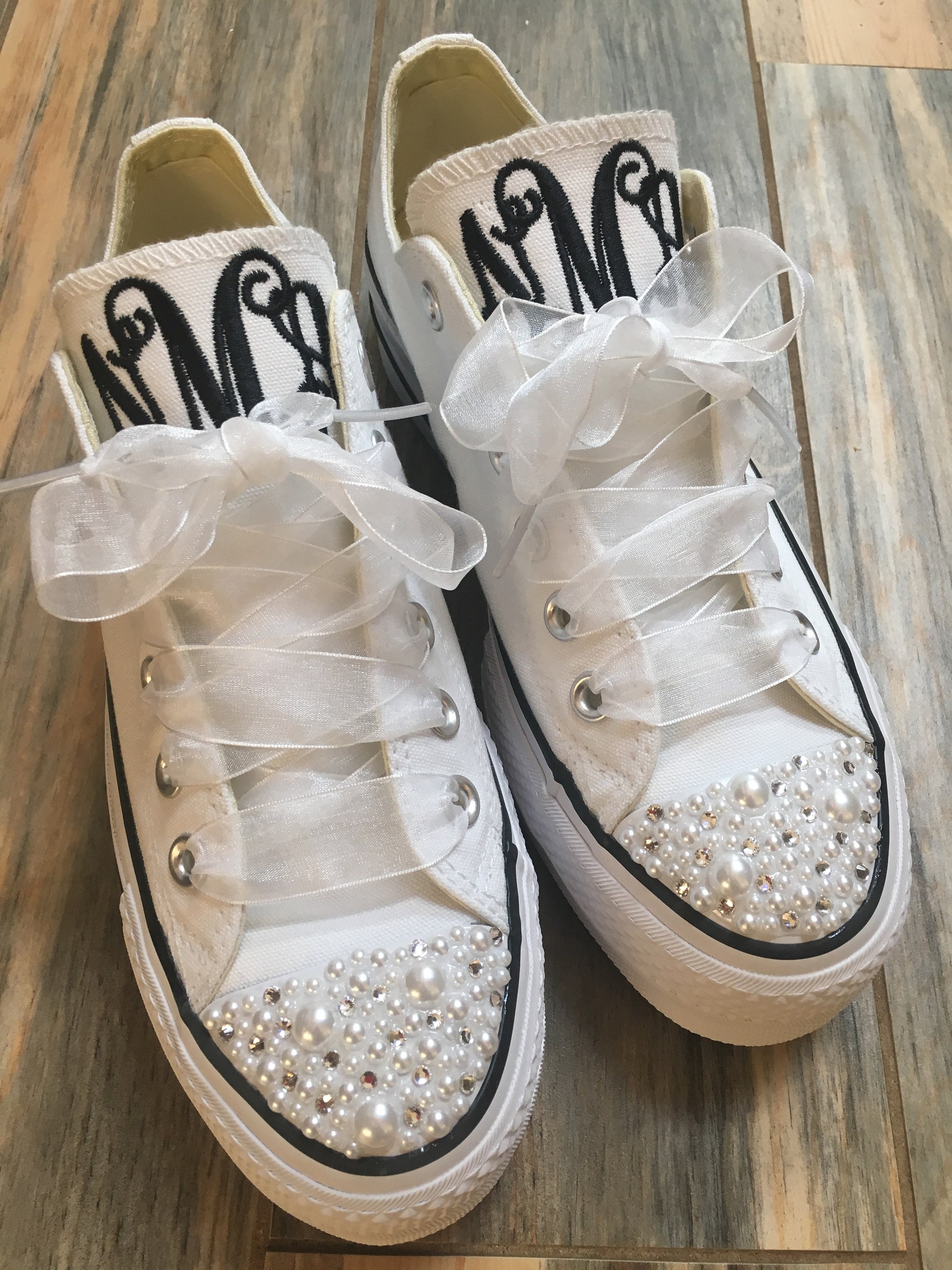 Platform Pearl and Bling Sneaker Ribbon Laces Pearls Shoes - Etsy