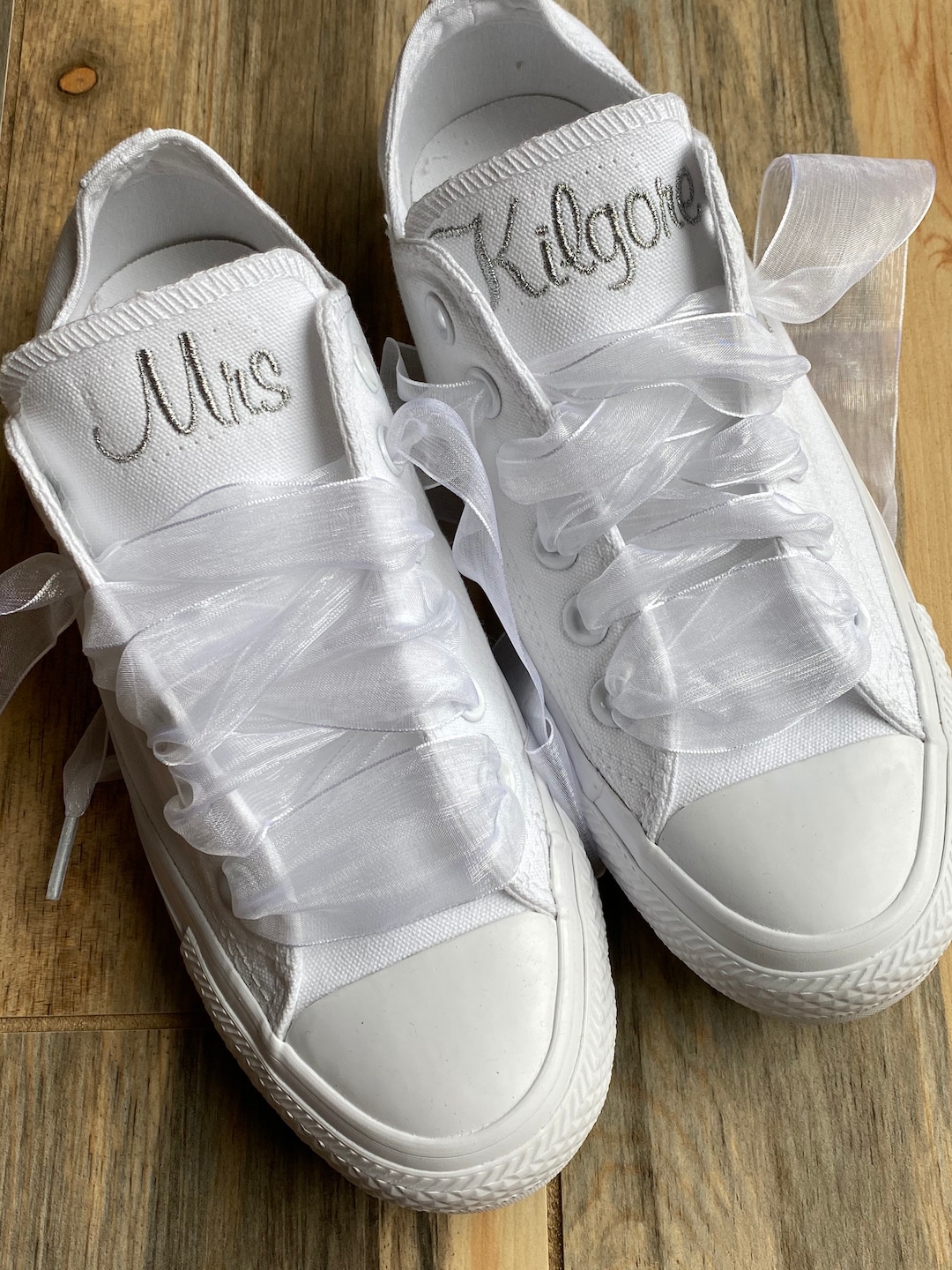 Bride Shoes Ribbon Laces, Embroidered Sneakers. Groom Sneakers, Bride ...
