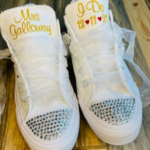 I DO Embroidered Bride Wedding Shoes,pearls, Ribbon Laces, Bling ...