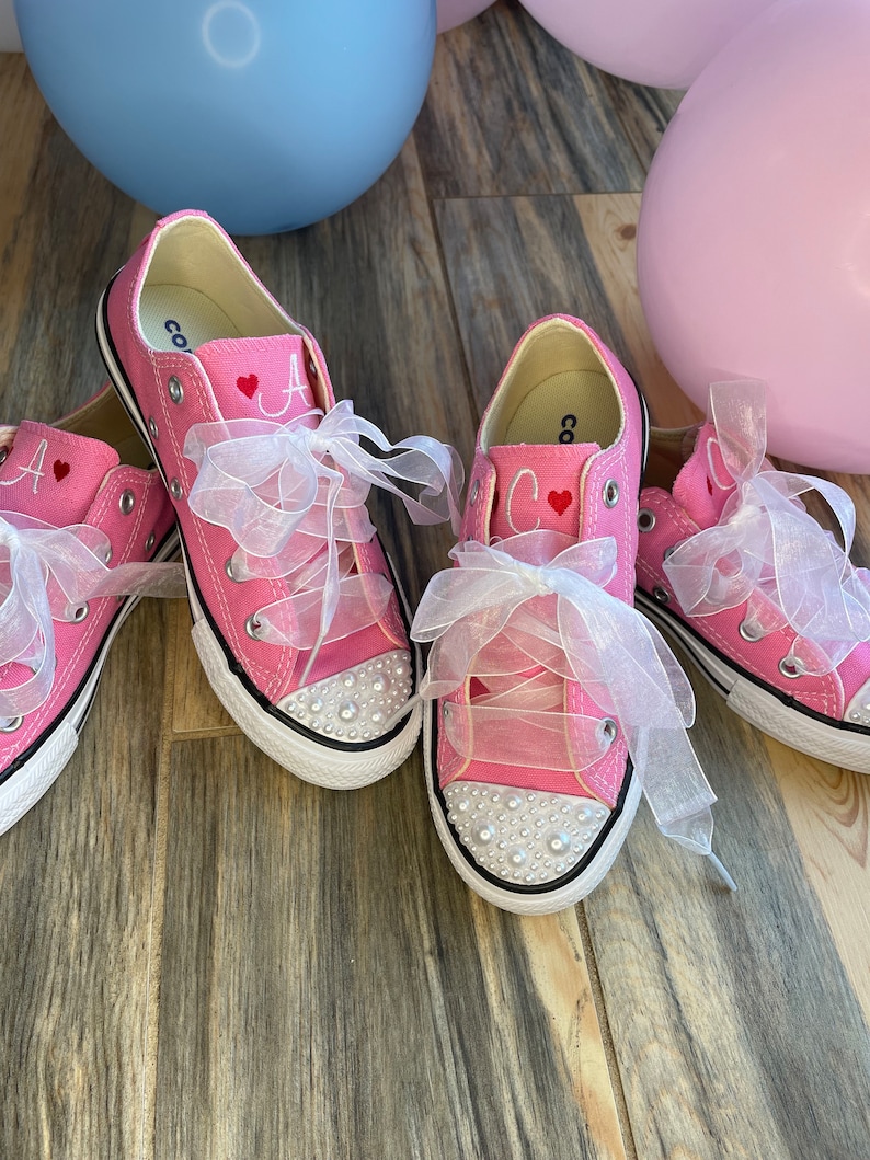 Flower Girl Shoes, PEARL Encrusted, Ring Bearer Shoes, Chucks Sneakers ...